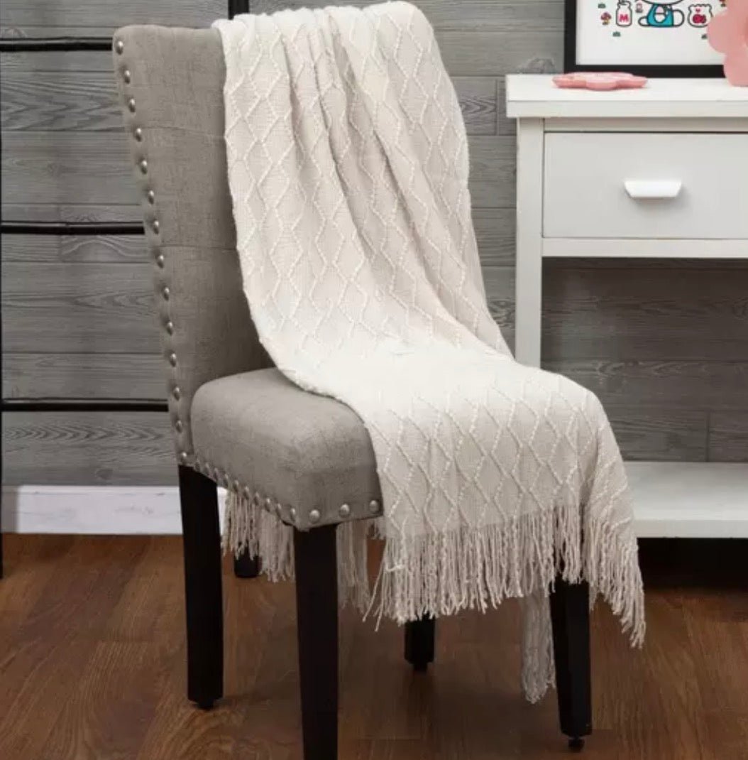 Ivory Cable Knitted Throw Blanket - Large | The Olde 1840